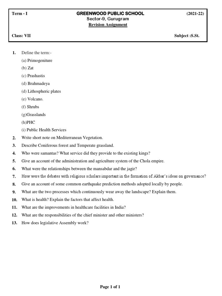 SST Revison Assignment | PDF