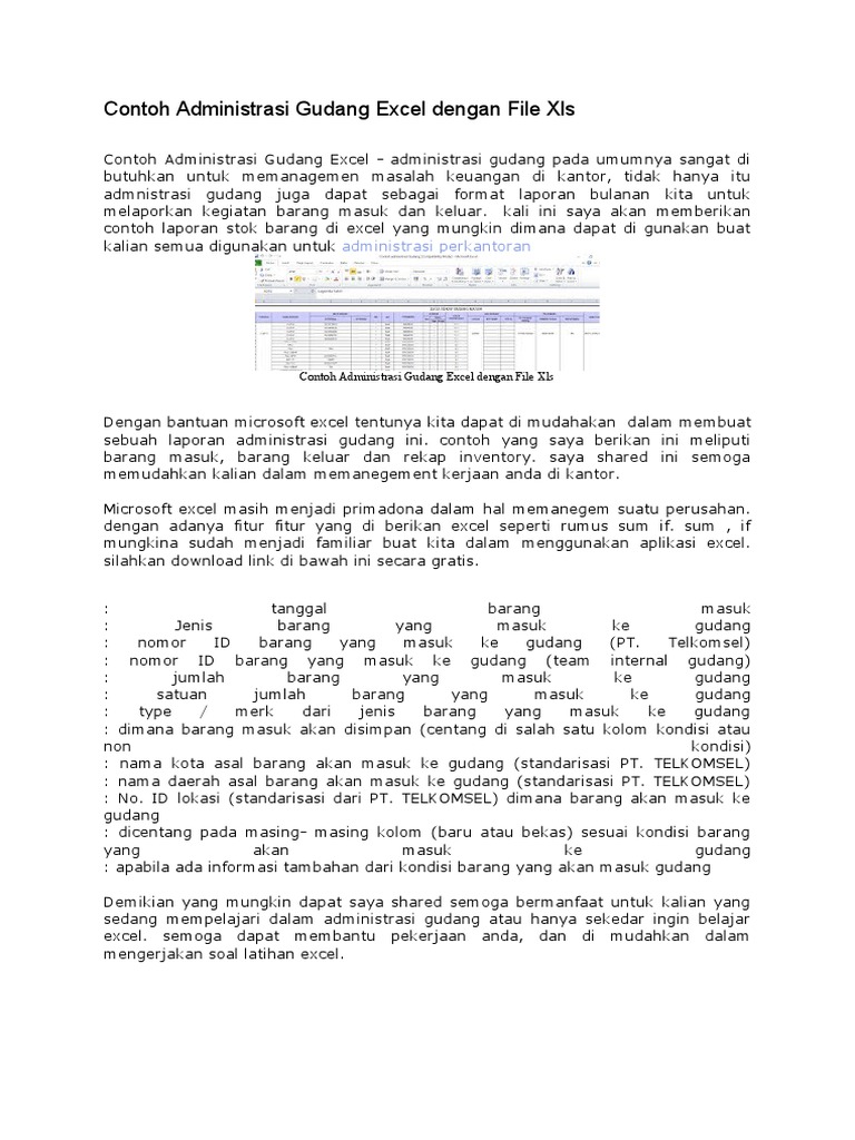 Contoh Administrasi Gudang Excel Dengan File | PDF | Komputer