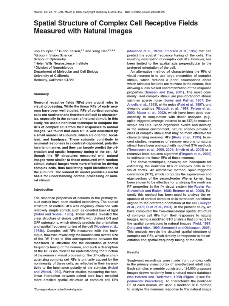 Spatial Structure of Complex Cell Receptive Fields Measured With ...