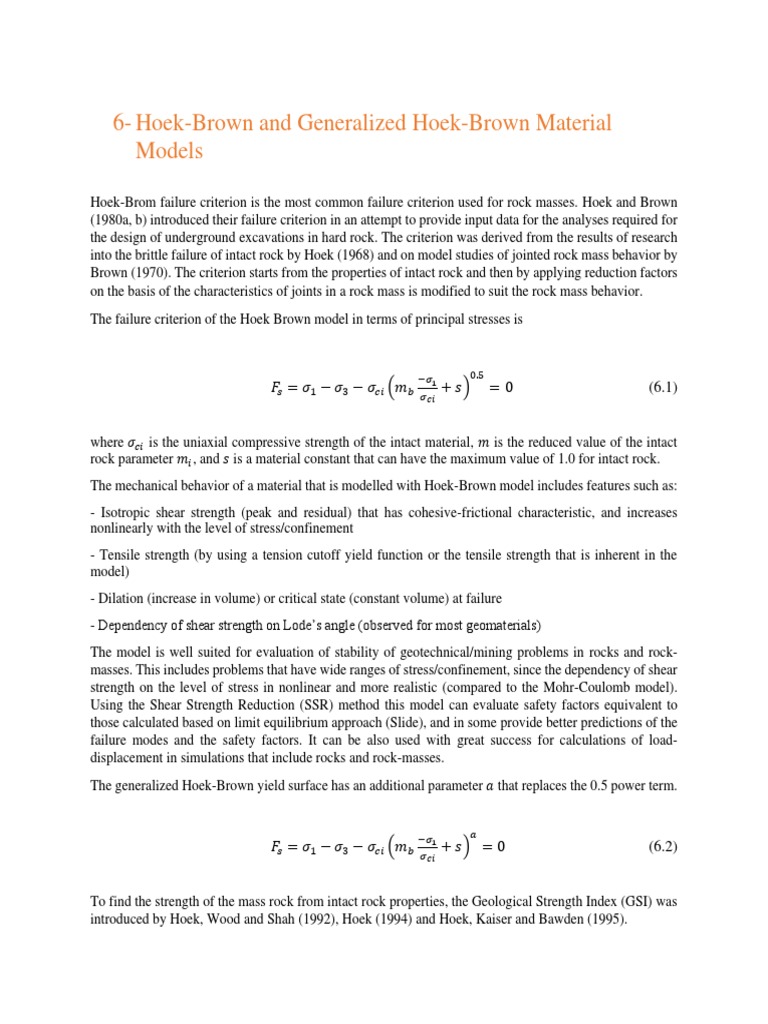 6-Hoek-Brown and Generalized Hoek-Brown Material Models | PDF ...