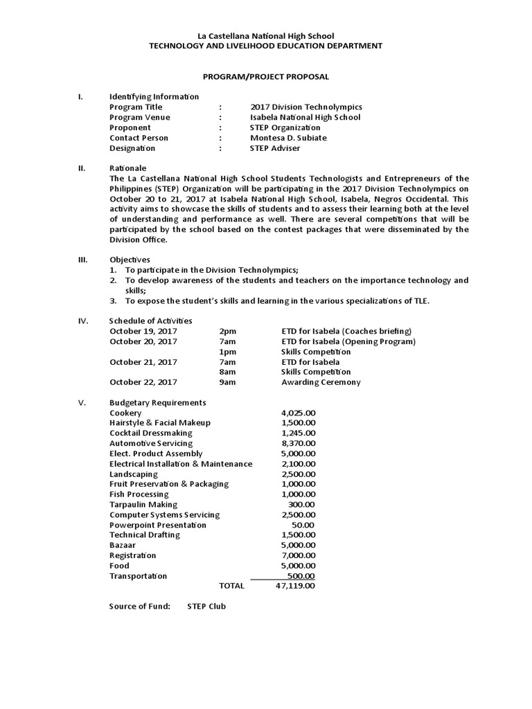 Program Project Proposal Technolympics 17 Pdf Science
