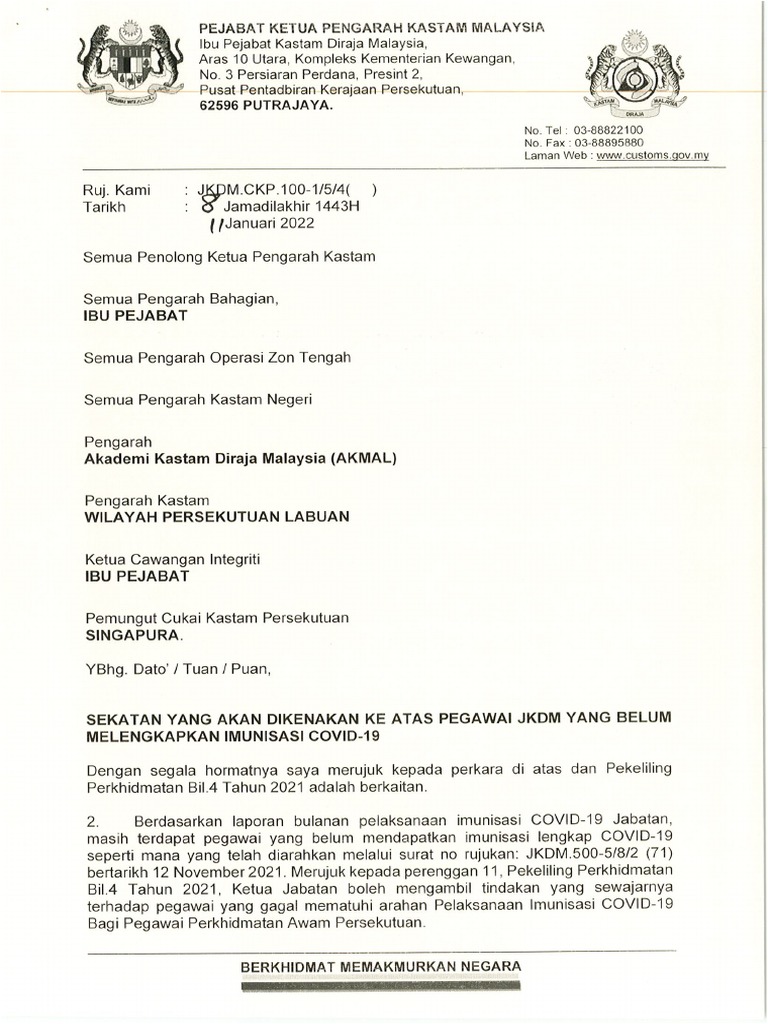 2022 JKDM - Surat Sekatan Belum Lengkap Vaksin Covid 19 | PDF