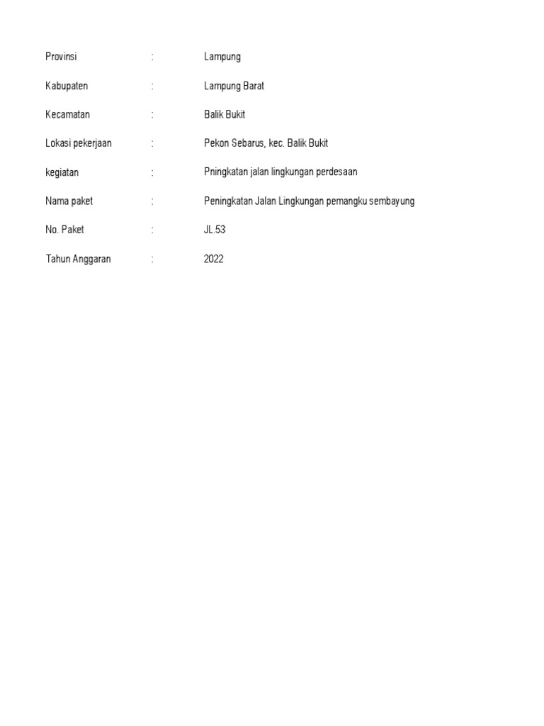 Contoh Backup Data Proyek Jalan | PDF