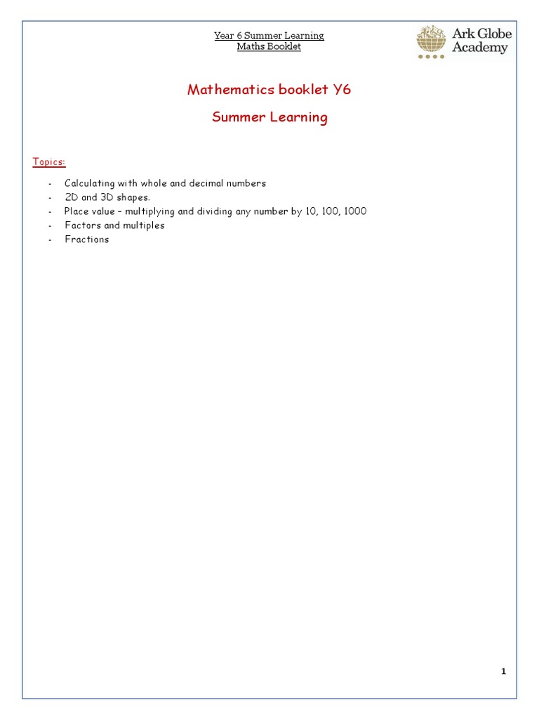 Year 6 Maths Booklet | PDF | Multiplication | Numbers