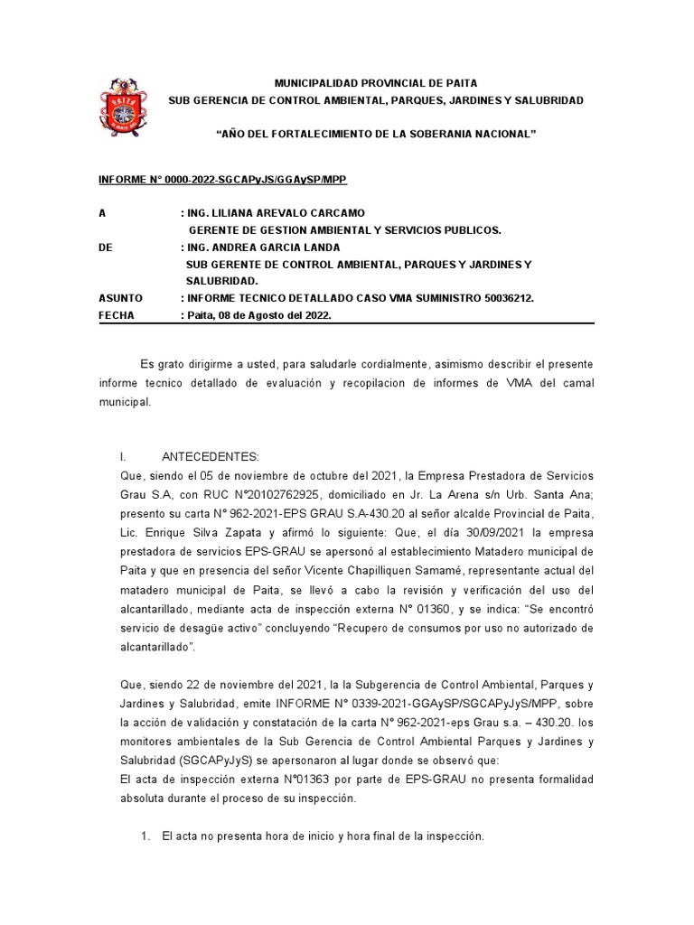 Informe Tecnico Detallado Caso Vma Suministro 50036212 | Descargar ...