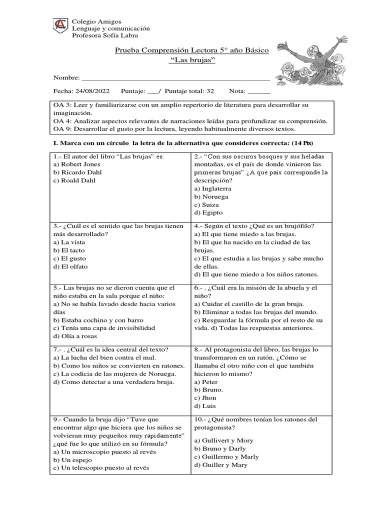 Prueba de Comprensión: "Las brujas" | PDF