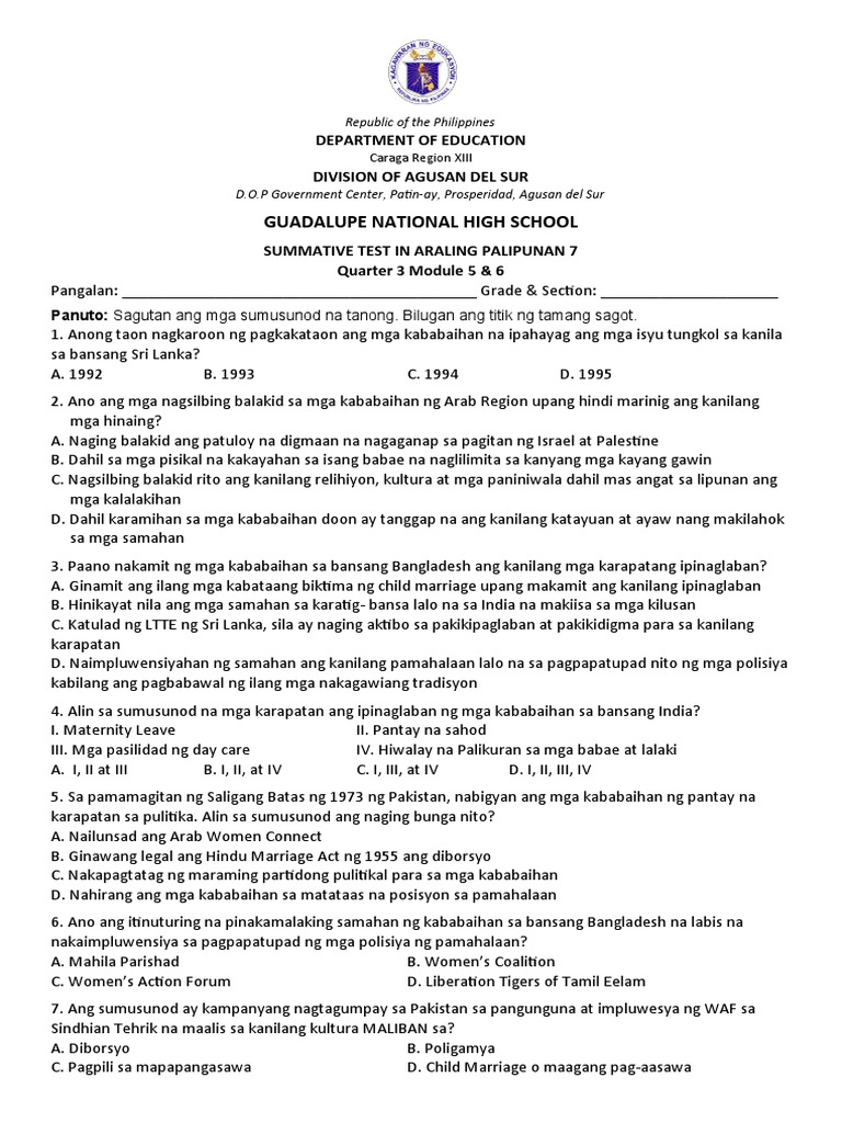 Summative Test q3 AP 7 m5&6 | PDF