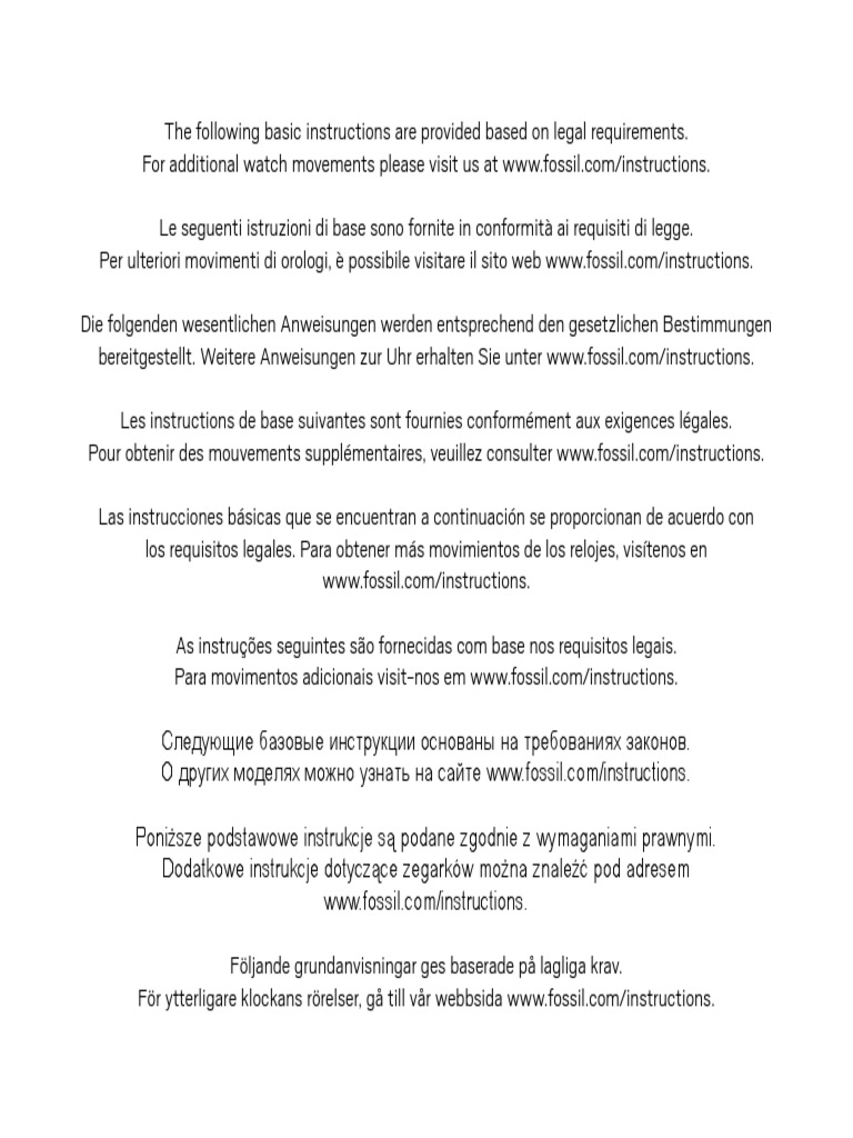 Multilingual Instructions Manual for Fossil Watches | PDF | Clock | Timer