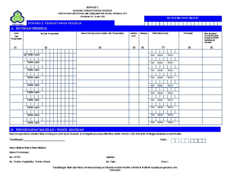 9 Borang - 2 - Pendaftaran - Pekerja | PDF