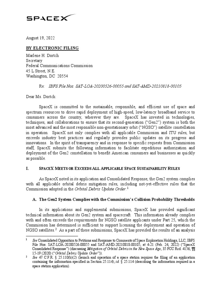 SpaceX Voluntary Sup | PDF | Satellite | Space Debris