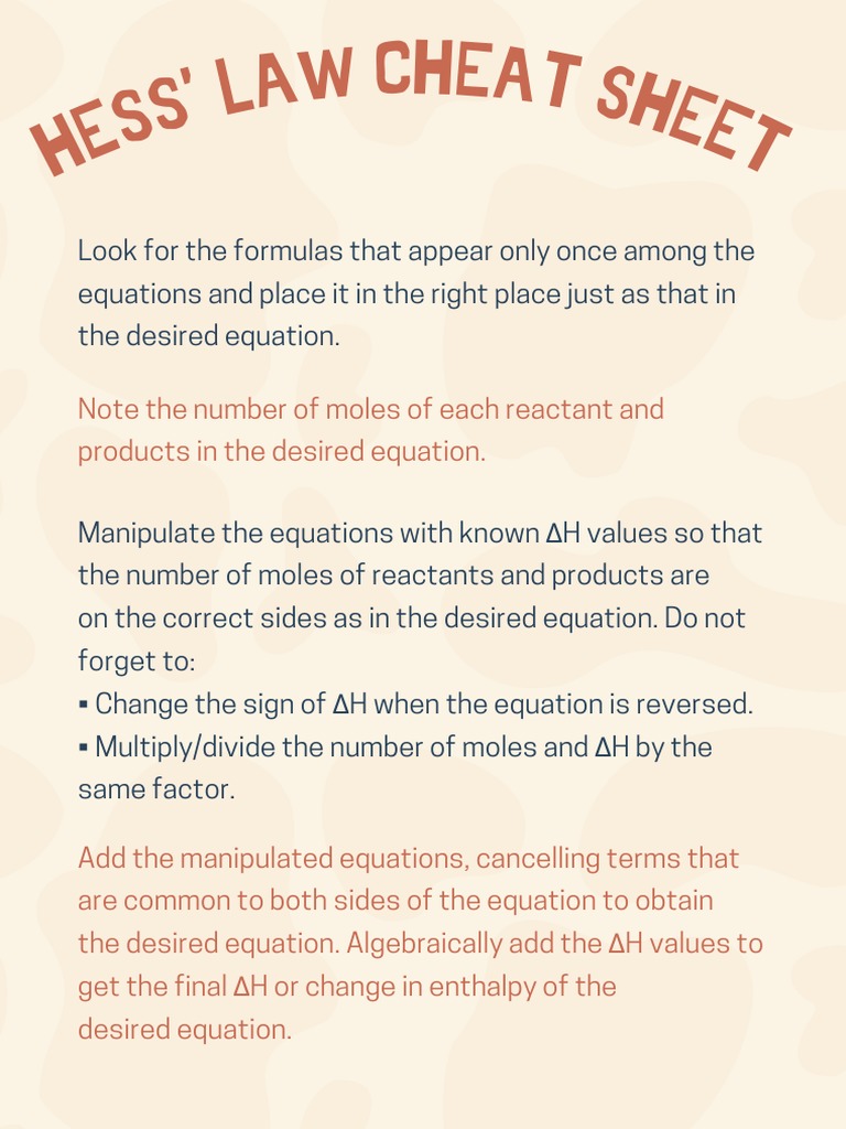 Hess's Law Cheat Sheet | PDF