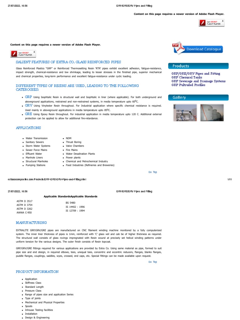 GRP - GRE - GRV Pipes and Fitting | PDF | Fiberglass | Pipe (Fluid Conveyance)
