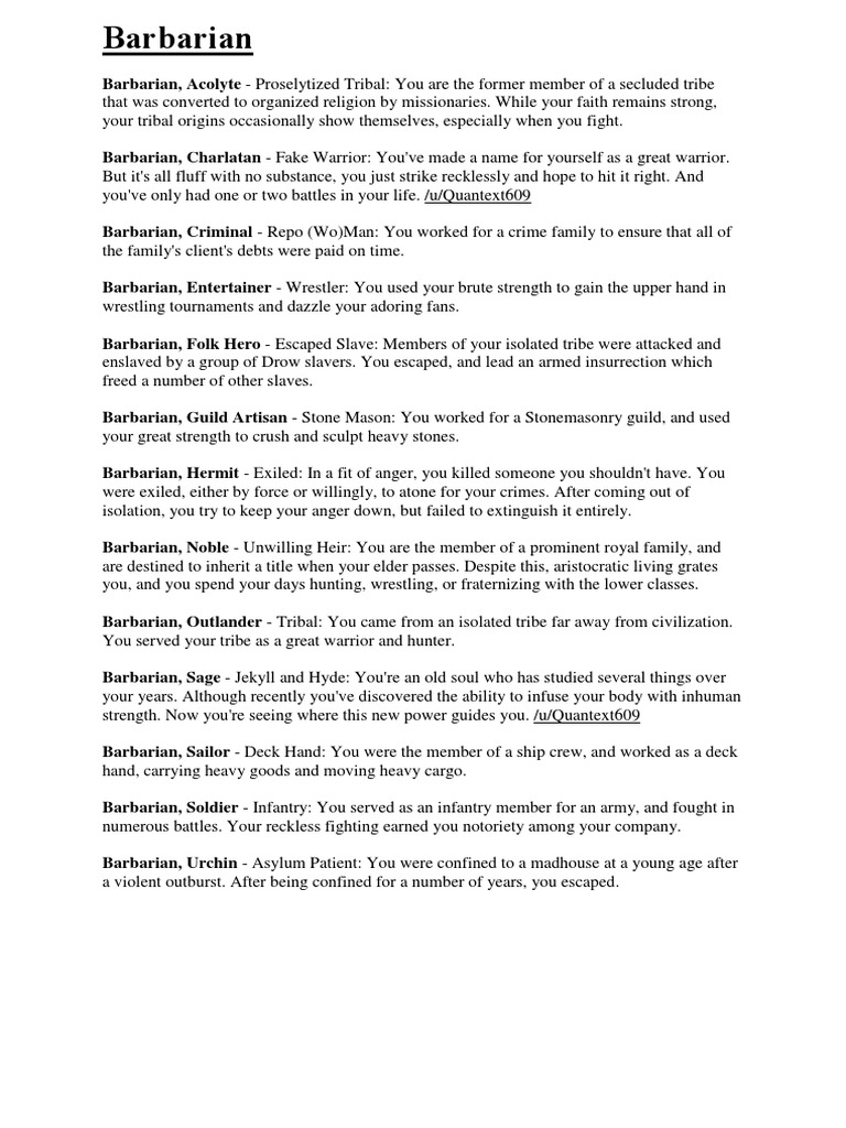 Session Zero - Handout 3 - Class Backgrounds | PDF | Druid | Clergy