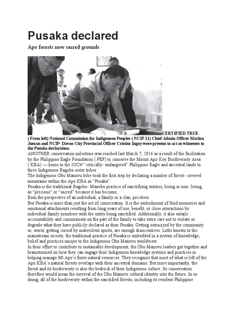 Obu Manuvu Tribe Declares Sacred Forest Lands Through Traditional ...