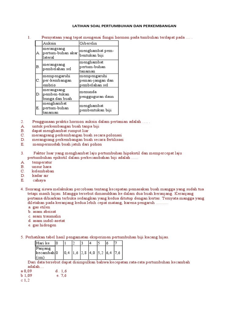 Latihan Soal Pertumbuhan Dan Perkembangan | PDF