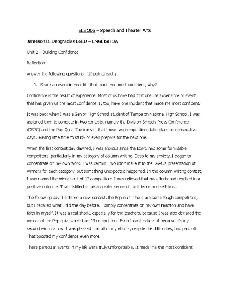 ELE 206 - Speech and Theater Arts Jameson B. Deogracias BSED - ENGLISH ...