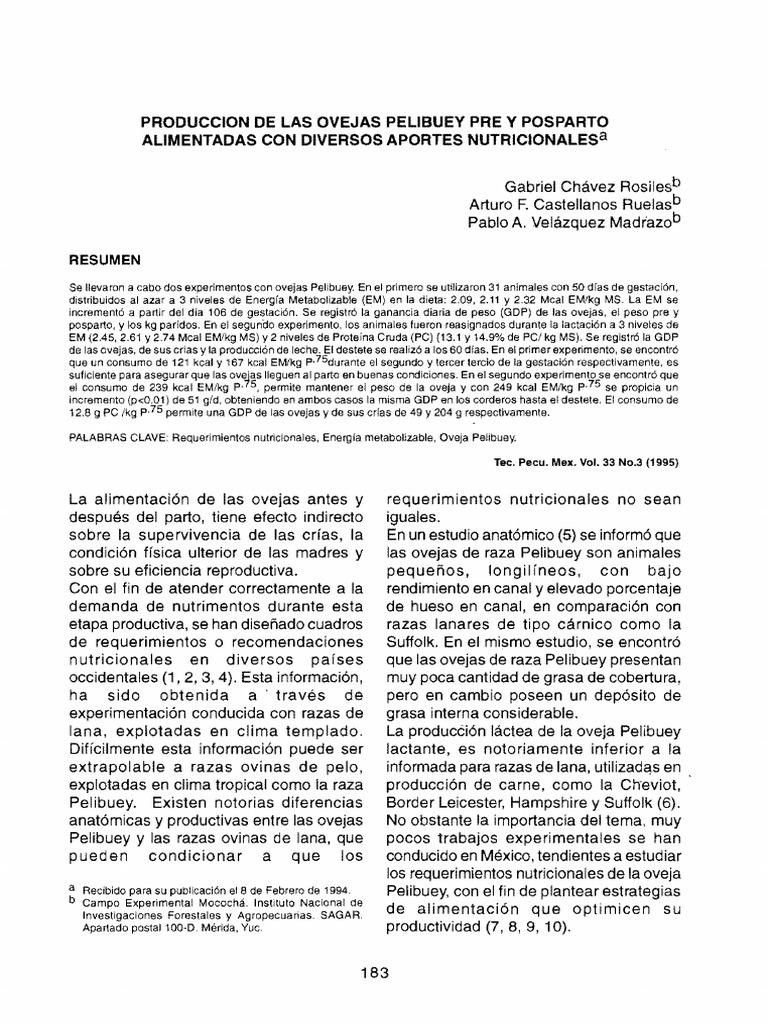 Alimentación de Ovejas Pelibuey Pre y Postparto | PDF | Carne | Oveja