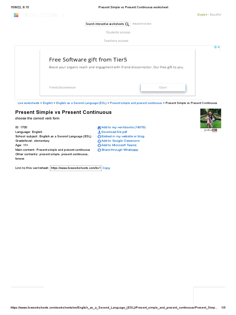 Present Simple Vs Present Continuous Worksheet | PDF | Worksheet ...