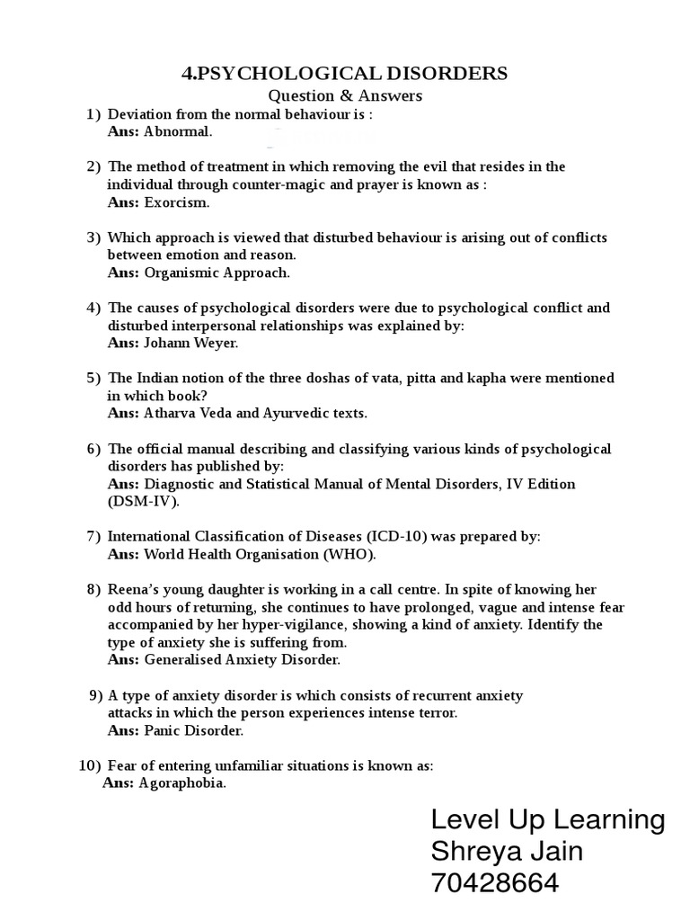 Chapter 4 Psycho Class 12 | PDF | Hallucination | Mental Disorder