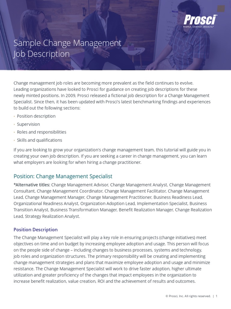 Sample Change Management Job Description | PDF | Change Management ...