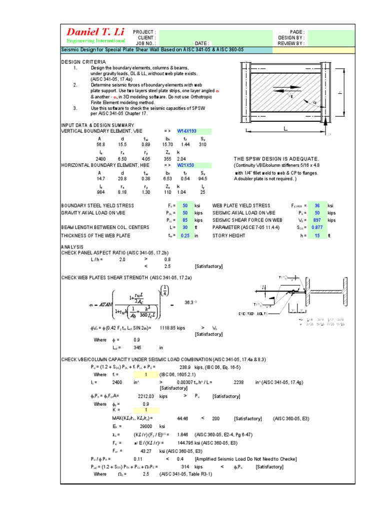 Seismic For Special Plate Shear Wall | PDF | Building Engineering | Architectural Design