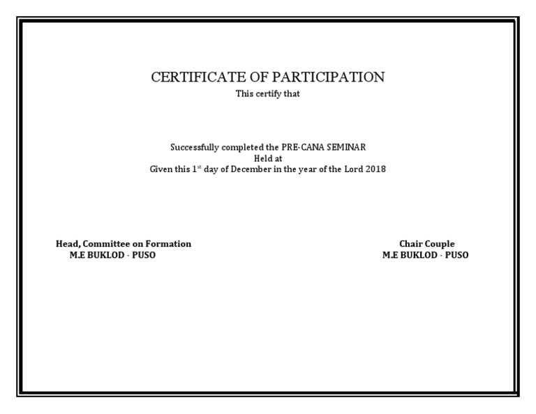 Pre-Cana Seminar Certificate | PDF