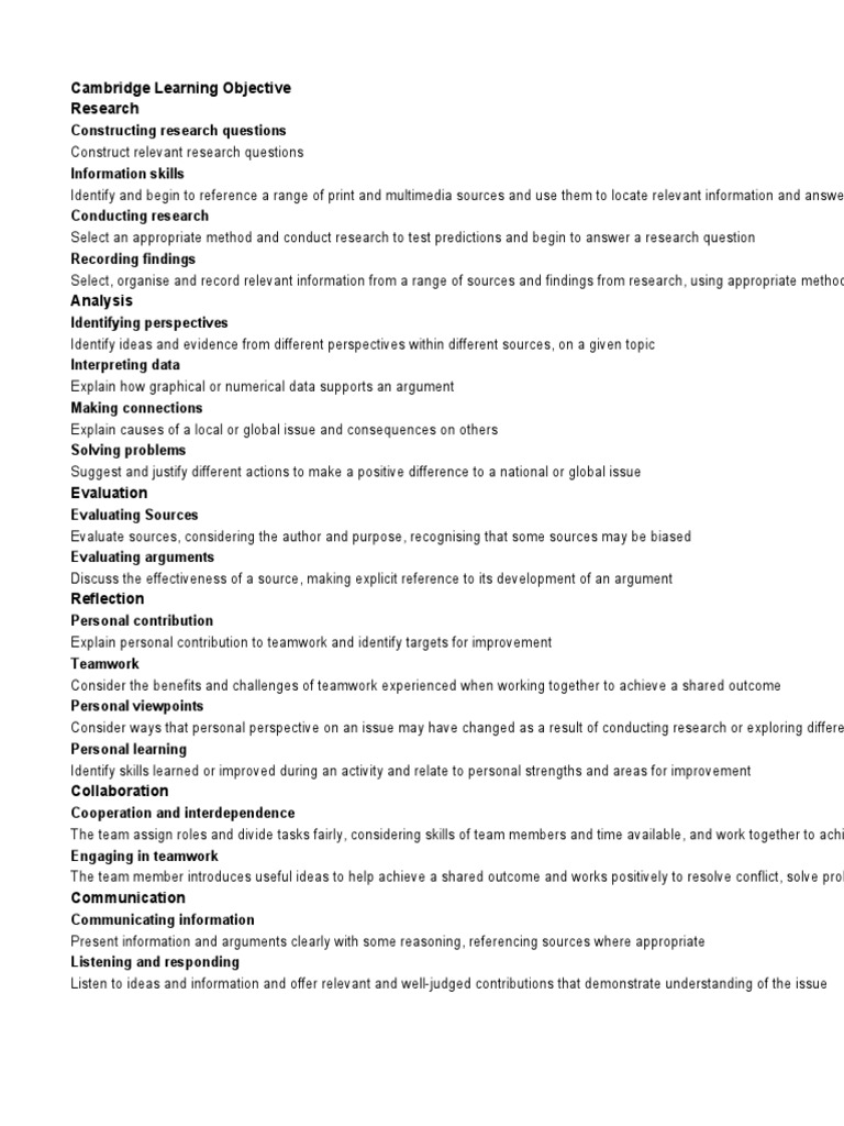 Cambridge Lower Secondary Global Perspectives Learning Objectives Only ...