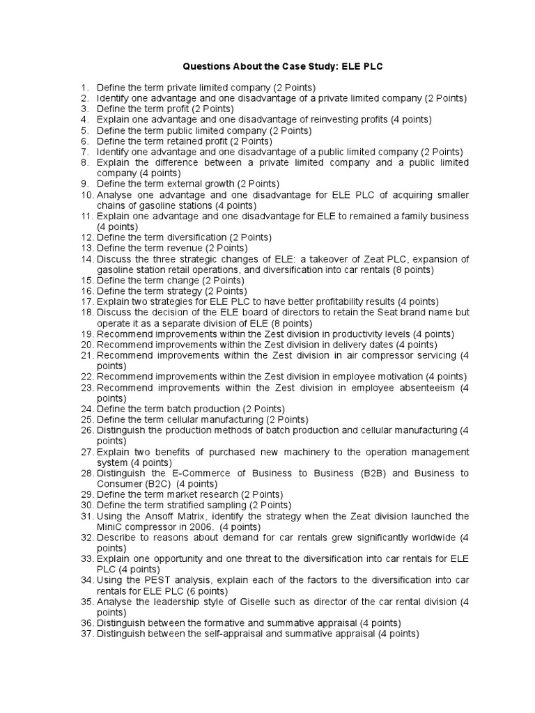 Questions About The Case Study: ELE PLC | PDF | Business | Leadership