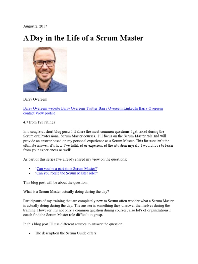 A Day in The Life of A Scrum Master | Download Free PDF | Scrum ...