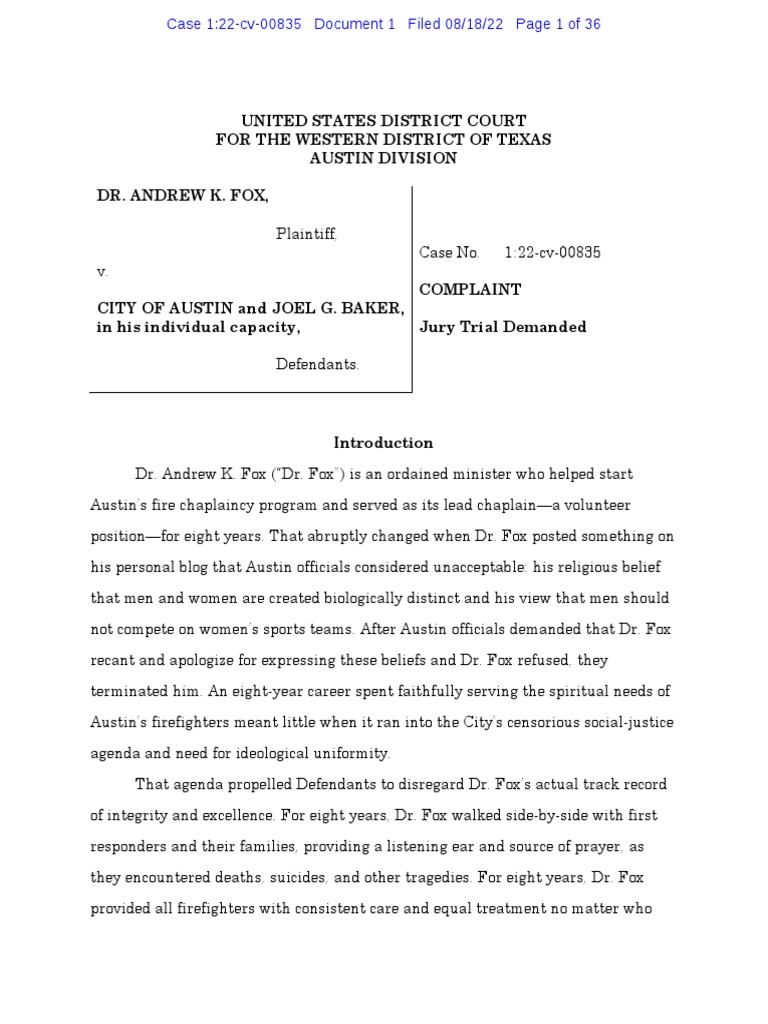 Fox V Austin | PDF | Chaplain | First Amendment To The United States ...