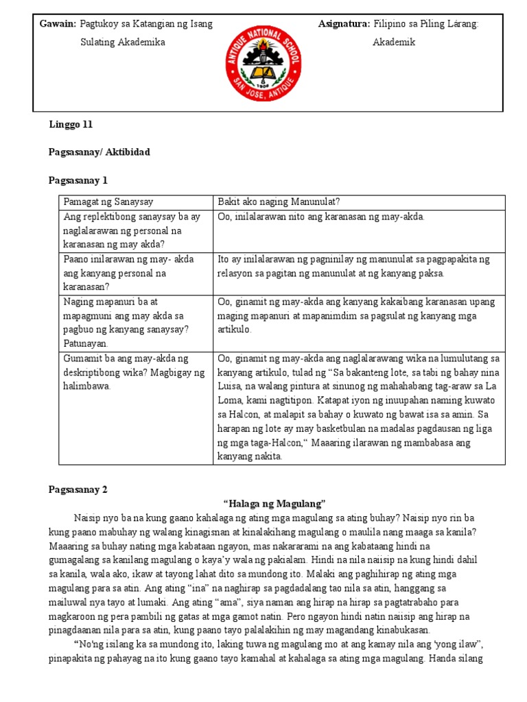 FILIPINO Q2 W3 Michaela Caballero | PDF