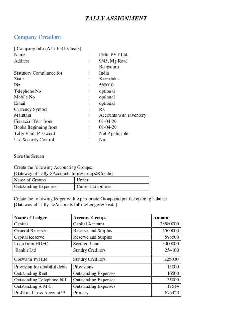 Tally Assignment: Company Creation | PDF | Cheque | Debits And Credits