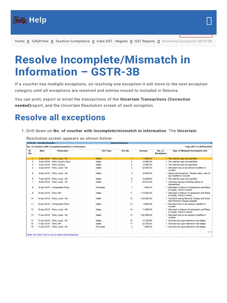 Resolve Incomplete/Mismatch in Information - GSTR-3B | PDF | Value ...