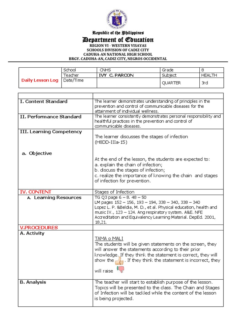 LP Grade 8 Health Q3 | PDF | Infection | Learning