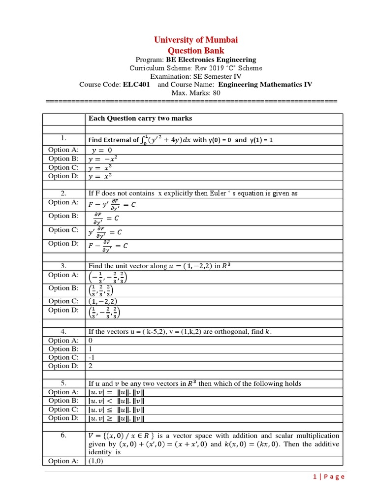 QB ECC404 May 2022 Examination MATHS-IV SE EXTC Sem IV 2021-22 | PDF | Linear Subspace | Mathematics