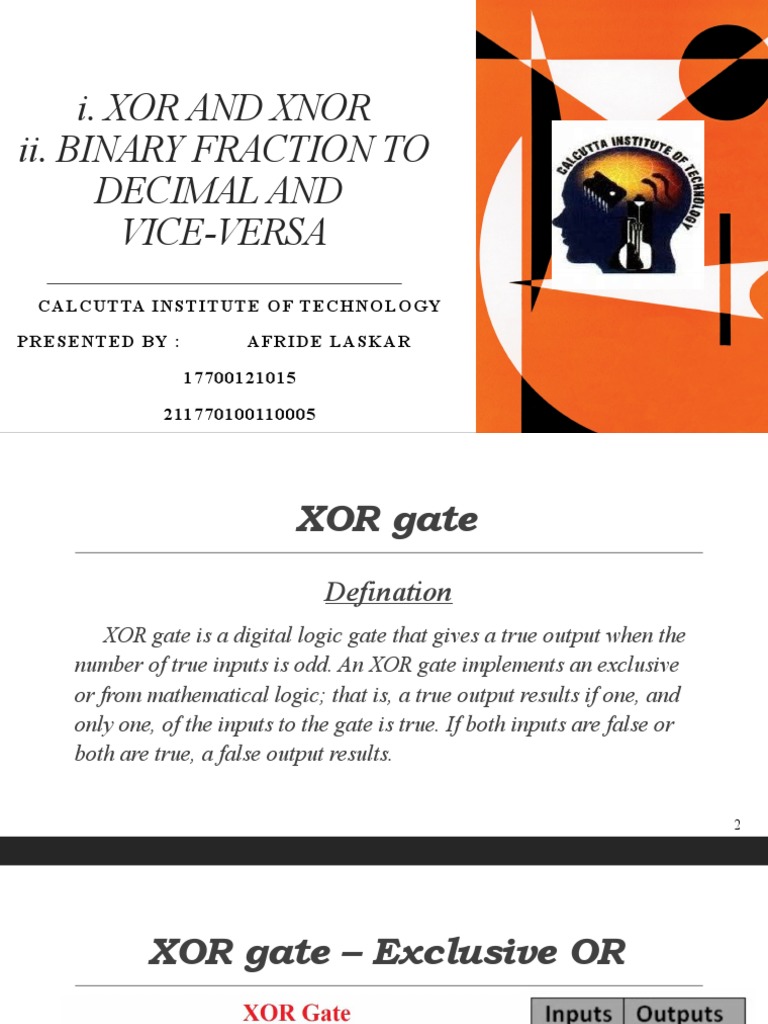 I. Xor and Xnor Ii. Binary Fraction To Decimal and Vice-Versa | PDF ...