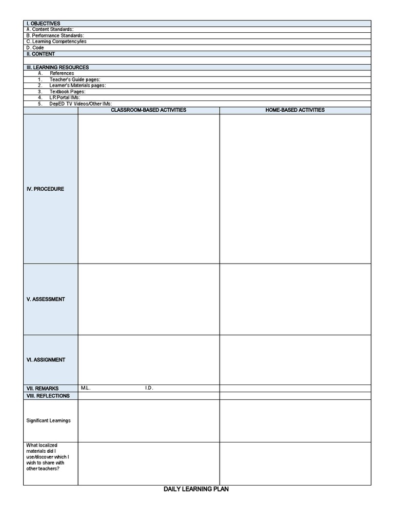 Daily Learning Plan Template | PDF