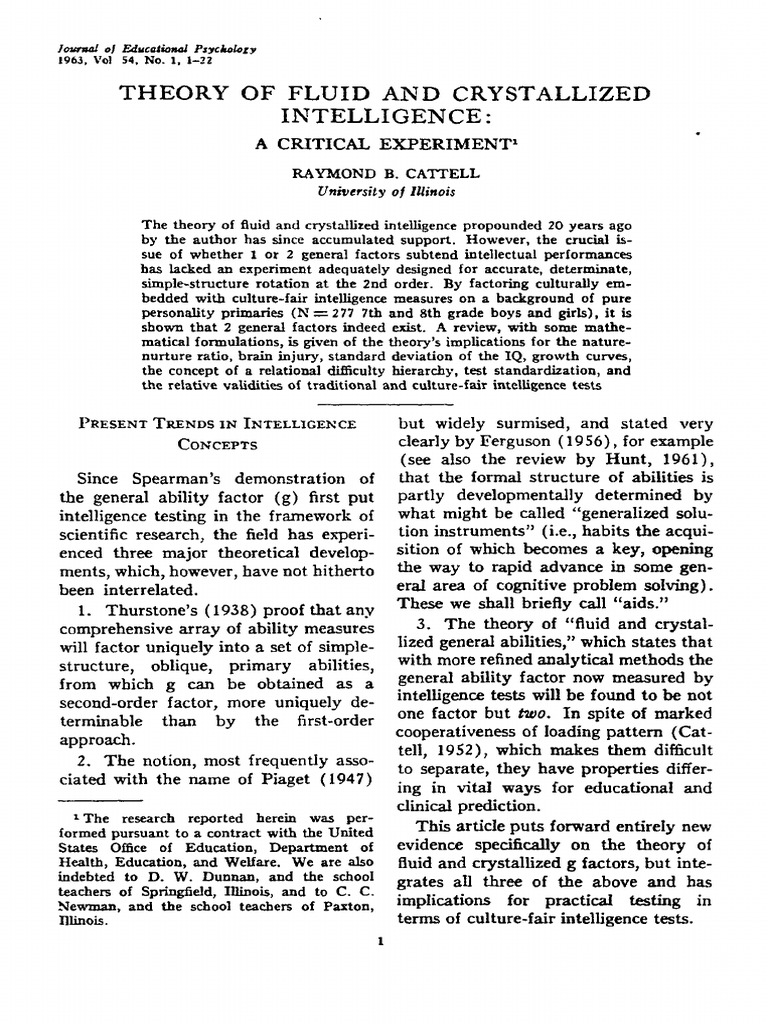 Theory of Fluid and Crystallized Intelligence:: A Critical Experiment ...