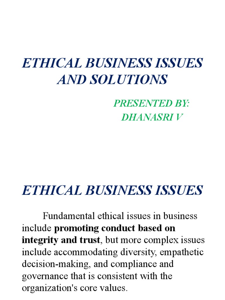 Ethical Business Issues and Solutions | PDF