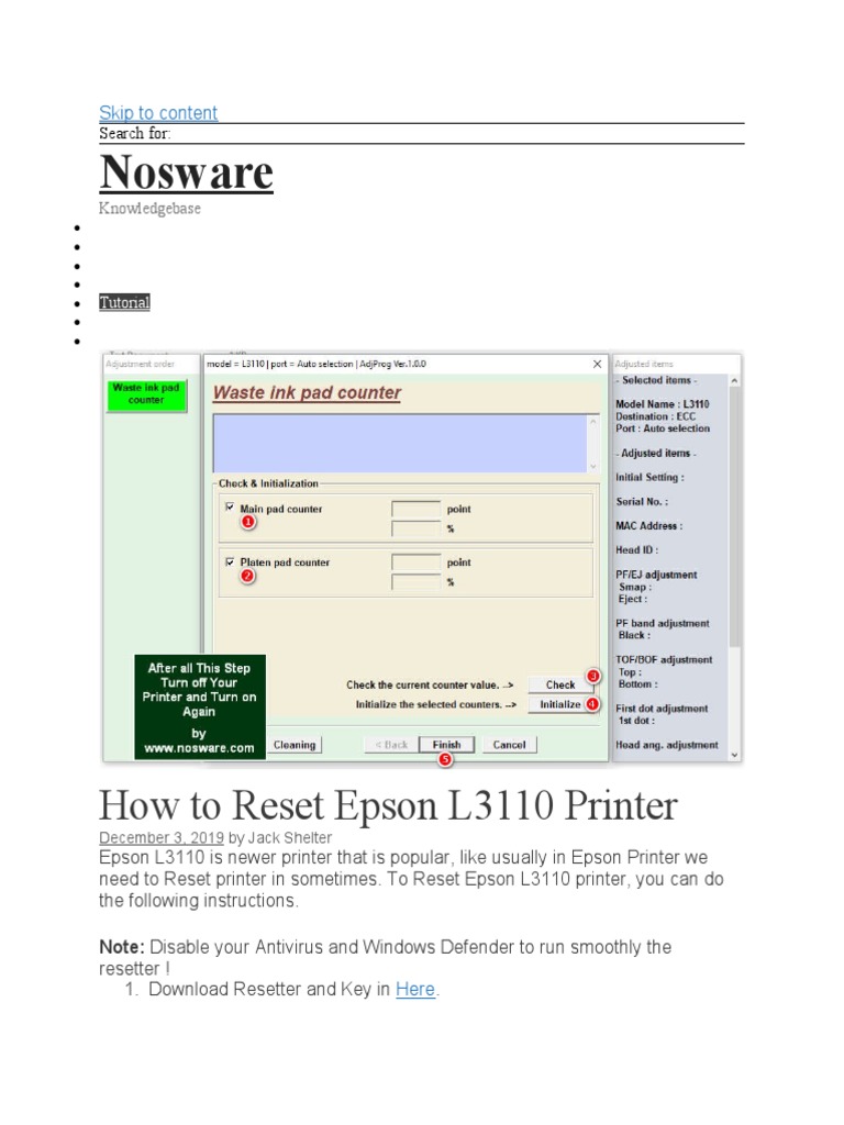 Nosware: How To Reset Epson L3110 Printer | Download Free PDF | Computer File | Computer Engineering