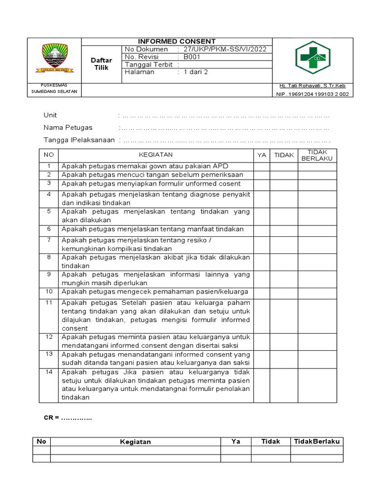 Daftar Tilik Informed Consent | PDF