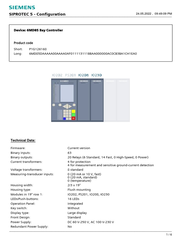 SIPROTEC 5 - Configuration: Technical Data | PDF | Power Supply ...