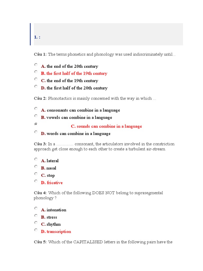 Bài Ktra NG Âm 1 k5 Lý | PDF | Phonetics | Speech