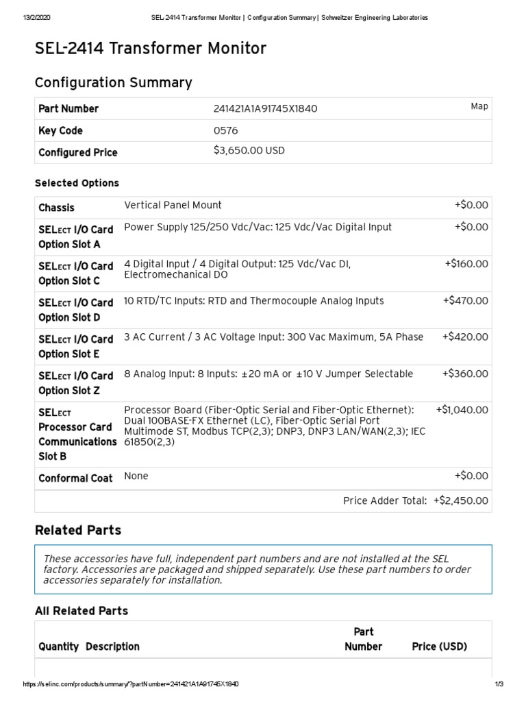 SEL-2414 Transformer Monitor | PDF | Input/Output | Electricity