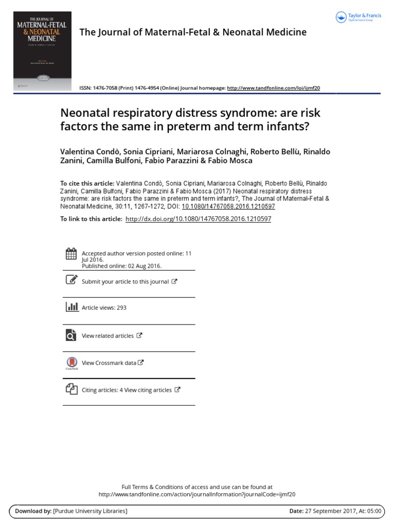 Neonatal Respiratory Distress Syndrome: Are Risk Factors The Same in ...