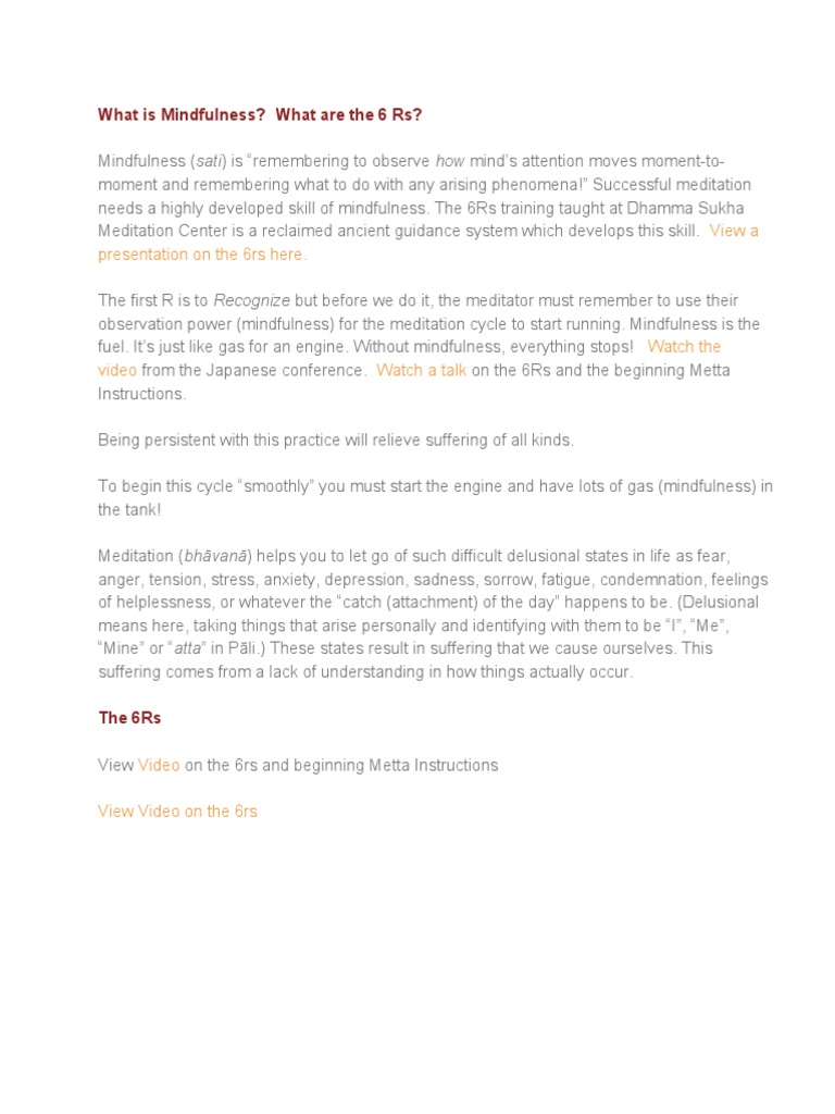 Understanding the 6Rs of Mindfulness | PDF | Sati (Buddhism) | Mindfulness