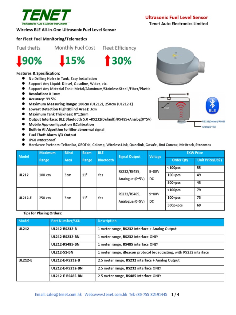 UL212 BLE All in One Ultrasonic Fuel Level Sensor-2022Feb | PDF ...