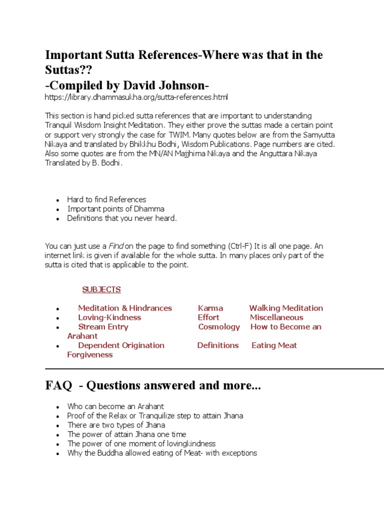 Important Sutta References-Where Was That in The Suttas | PDF | Noble ...