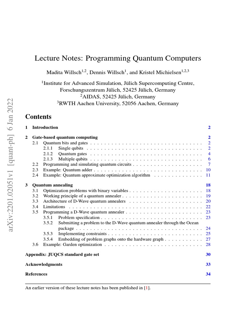 Lecture Notes: Programming Quantum Computers | PDF | Quantum Computing ...