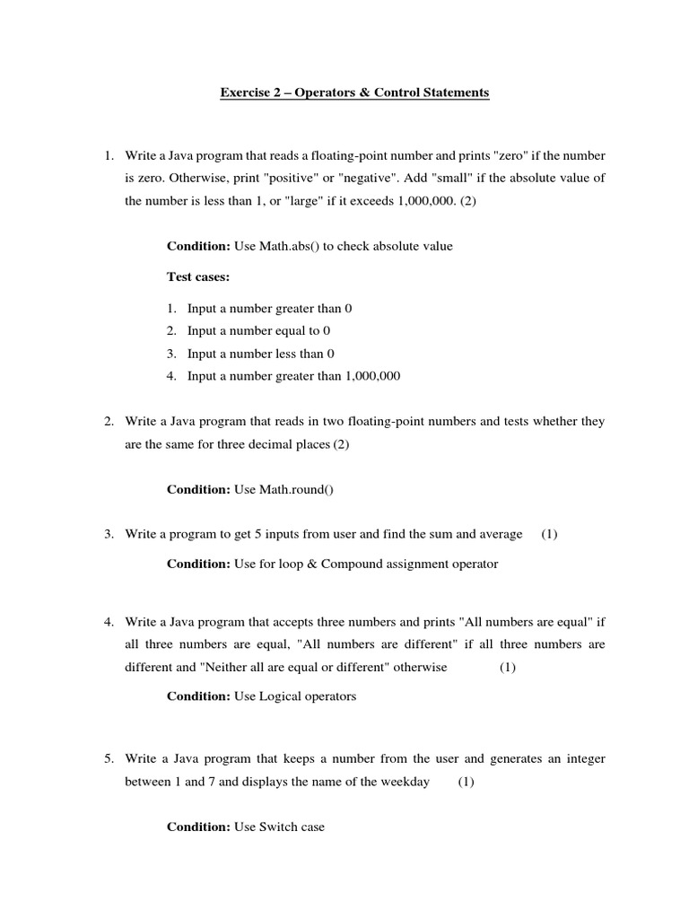 Exercise 2 - Operators Control Statements | PDF | Teaching Methods & Materials | Technology ...